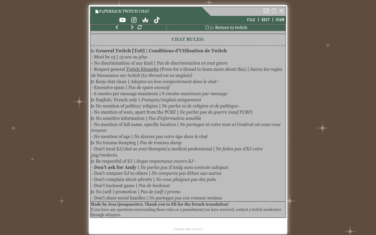 p4perback's twitch chat rules